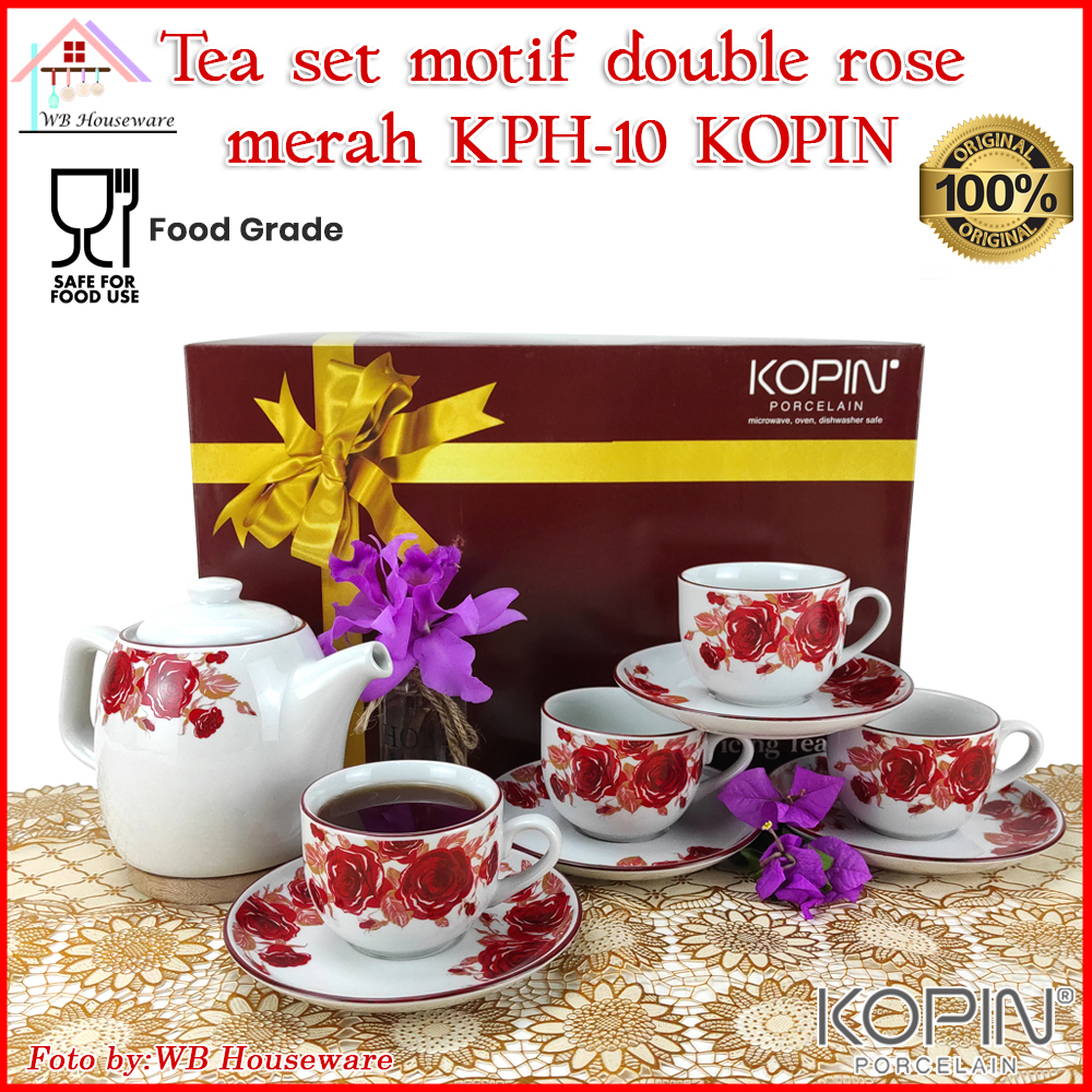 Jual tea set porcelain marakesh kopin / teko set 10pcs 4 cangkir + 4 ...