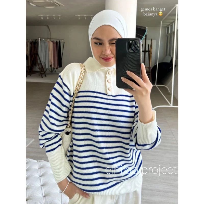 Jual [PREMIUM] Caroline Polo Sweater Rajut // Sweater Rajut Stripe // R ...