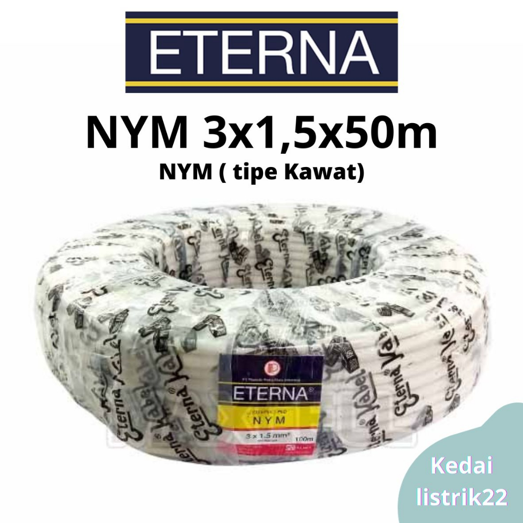 Jual KABEL LISTRIK INSTALASI ETERNA NYM 3X1,5 50METER ISI 3 KAWAT | Shopee Indonesia