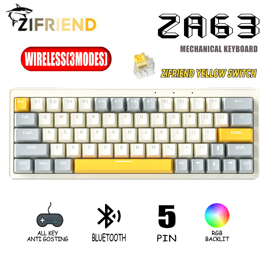 Jual ZIFRIEND ZA63 Mechanical Keyboard 5Pin Hotswap 3 Modes 63 Keys | Shopee Indonesia