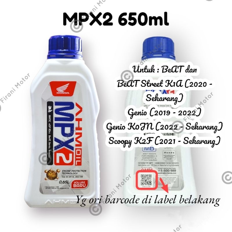 Jual OLI MPX 2 MPX2 0,65L 650ml ORIGINAL AHM HONDA UNTUK BEAT STREET ...