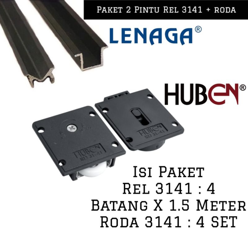 Jual 2 Pintu Paket 4 Rel U M 3141 1.5 Meter + 4 Set Roda SD 3141 Huben ...