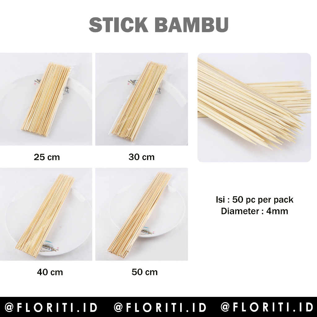 Jual (Pack) Stik Bambu 4mm/Stick Buket/Tusuk Sate 25 35 40 50 | Shopee ...