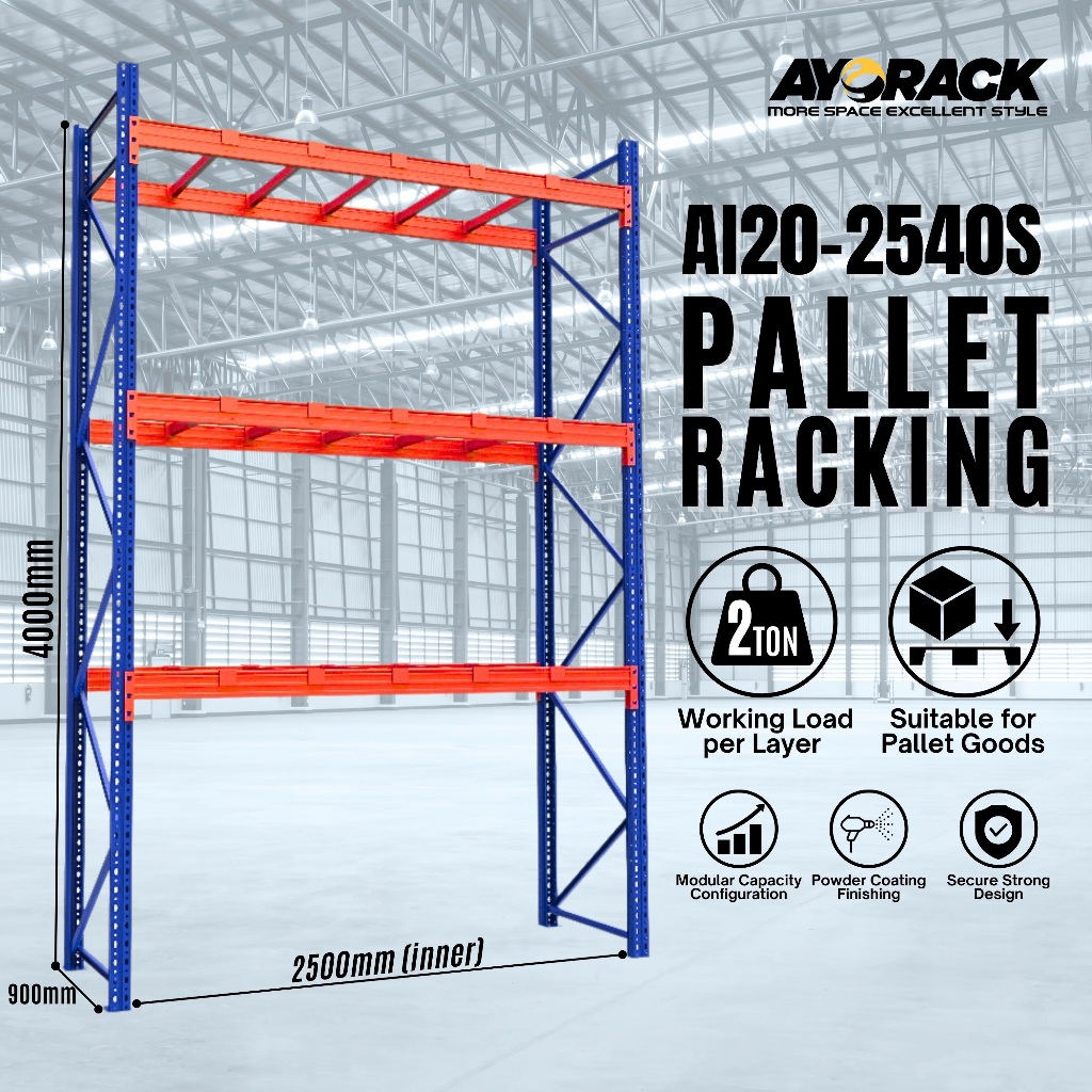 Jual AYORACK PALLET RACKING 2 TON AI20-2540S - RAK PALET HEAVY DUTY 4 METER RACK GUDANG BESI ...
