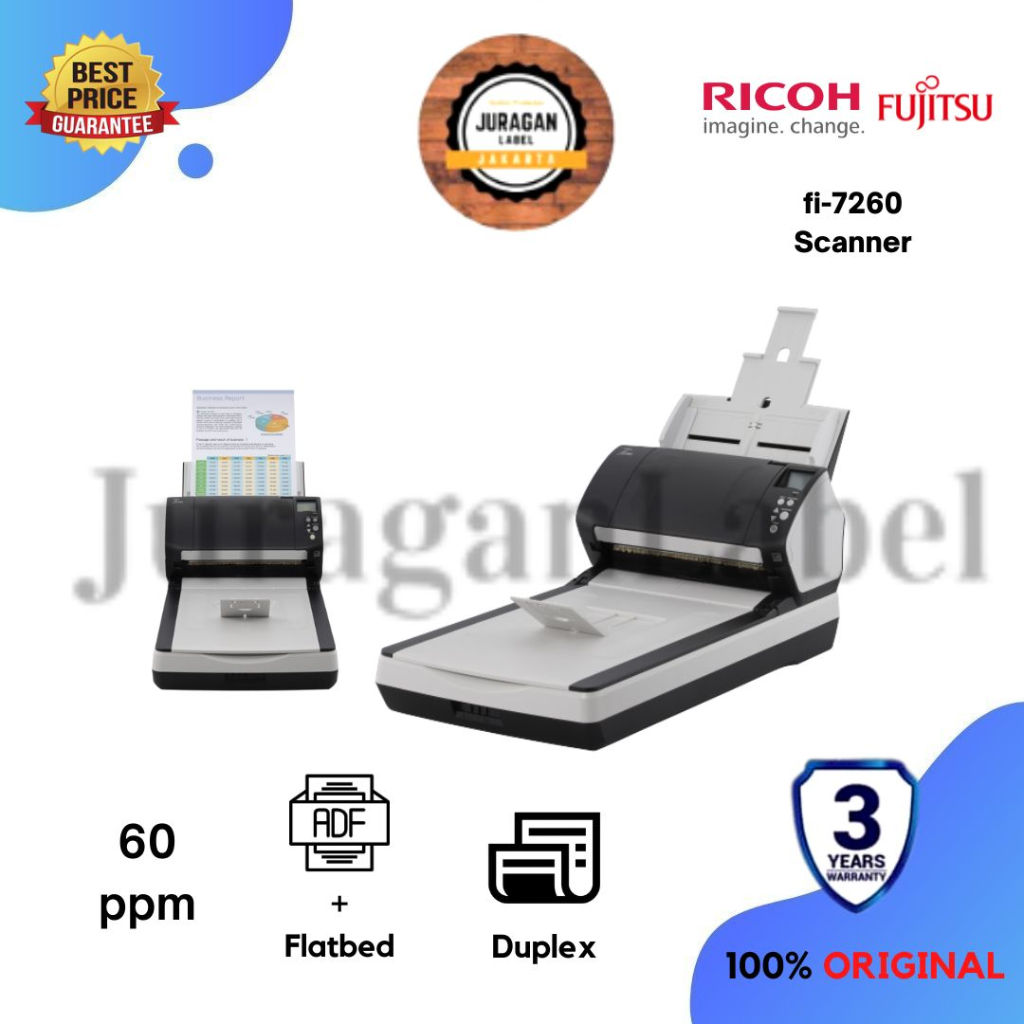 Jual Scanner Fujitsu fi-7260 A4 ADF + Flatbed Duplex 60ppm Ricoh fi7260 ...
