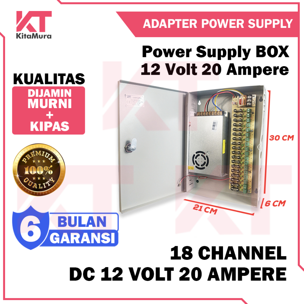 Jual Power Supply Box 12V / 20A Central Panel Cctv Adaptor + KIPAS 18 ...