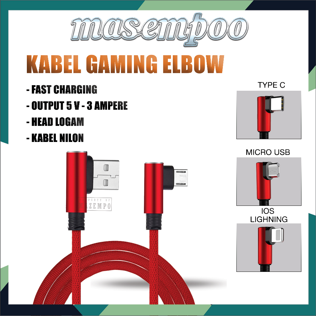 Jual ELBOW Kabel Cas Data Gaming Fast Charging Micro USB Type C ios ...