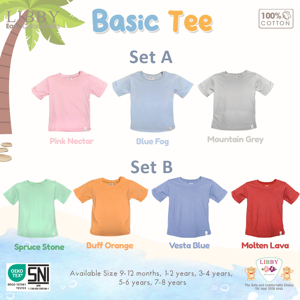 Jual LIBBY Earth Kaos Atasan Polos Katun Anak Unisex 9 Bulan - 12 Tahun Basic Tee Seri 2 (1PCS ...