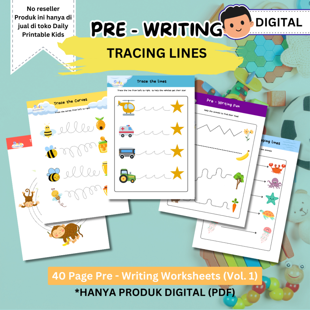 Jual Printable Worksheets Pra Menulis Seri Trace Line Vol. 1 Lembar ...