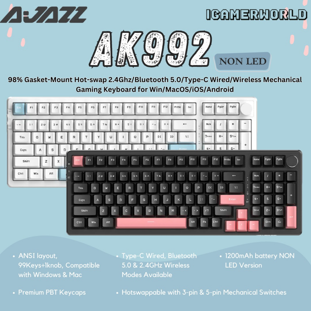Jual AJAZZ AK992 NON LED Gasket Mount Hotswap Mehanical - Gaming Keyboard | Shopee Indonesia