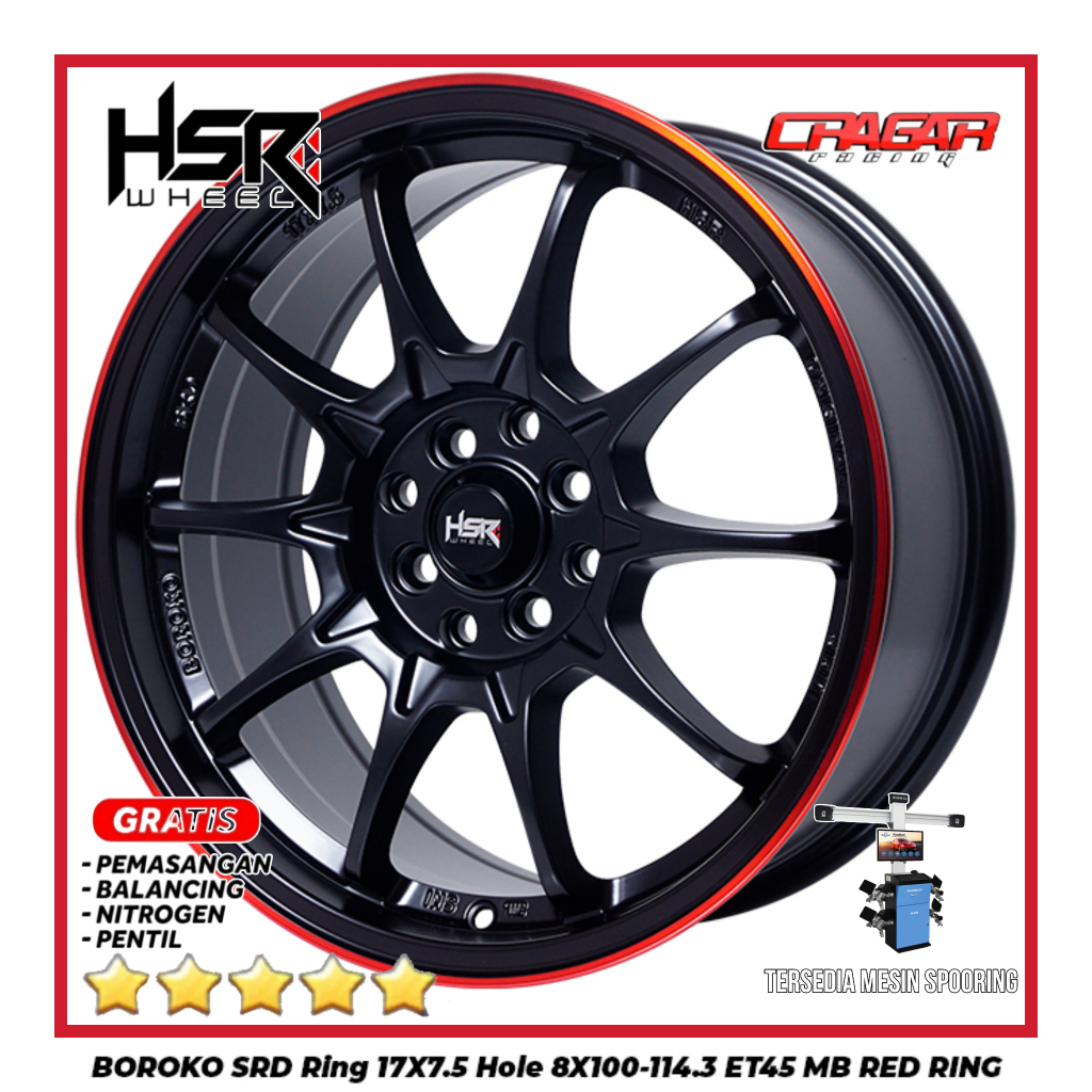 Jual VELG PELEK HSR BOROKO SRD R17 LUBANG 4 MB RED RING BUAT YARIS BRIO AVANZA DLL GRATIS ONGKIR ...