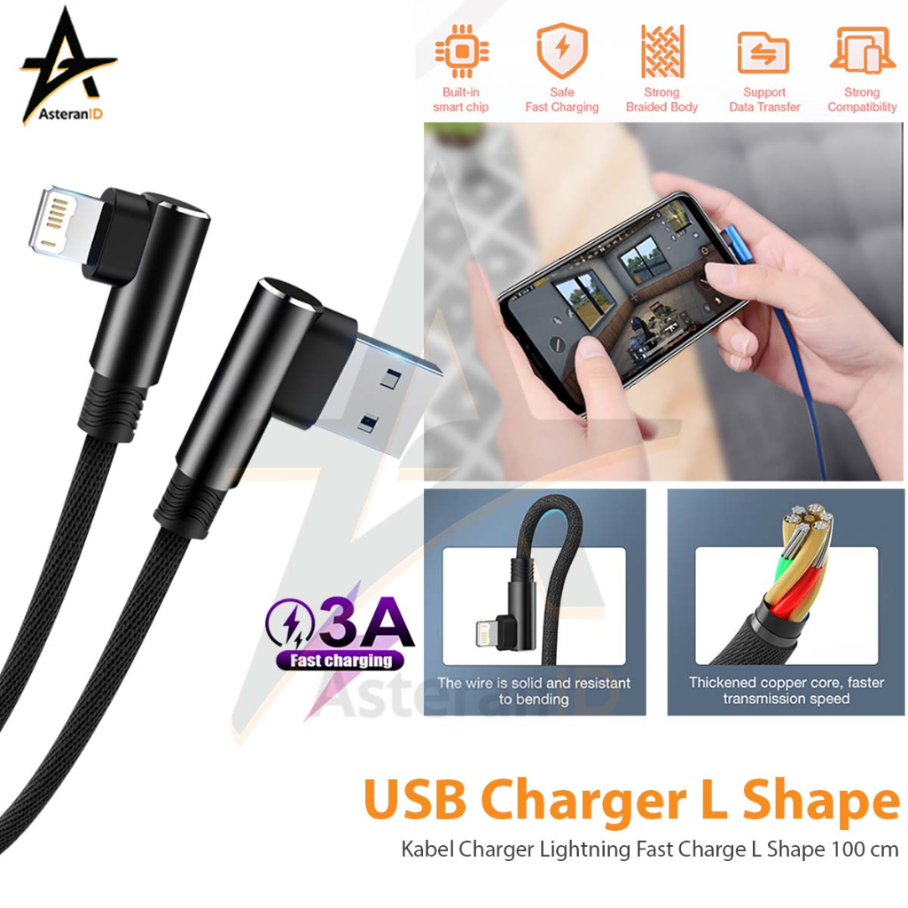 Jual Kabel Charger Lightning Fast Charge L Shape 100 cm | Shopee Indonesia
