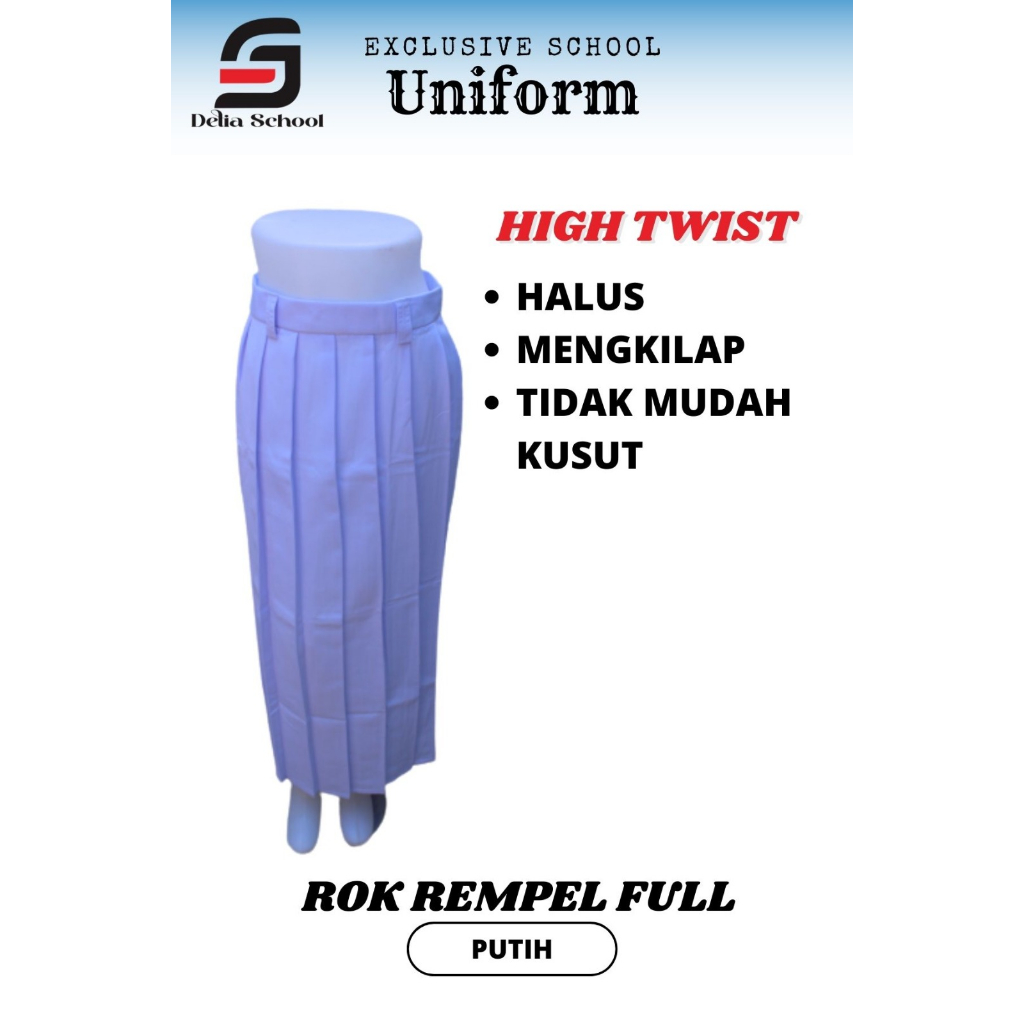 Jual DELIA STORE - ROK PANJANG REMPEL FULL PUTIH SMP SMA SMK MTS ...