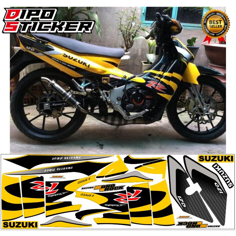 Jual sticker striping Suzuki Satria R 120 2002 double disk brake kuning ...