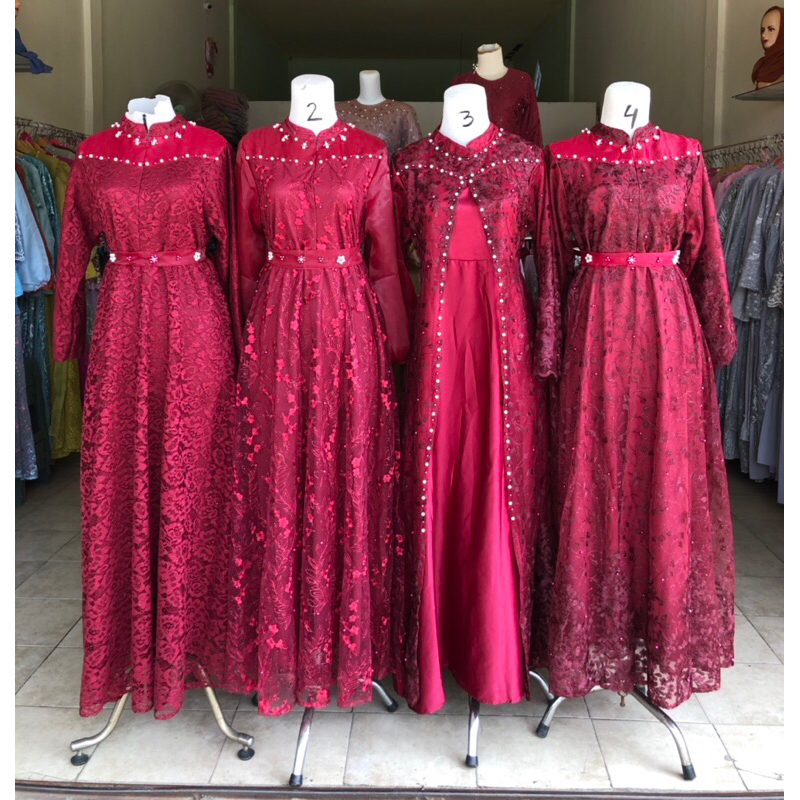 Jual gamis brukat khusus maroon 7671 | Shopee Indonesia