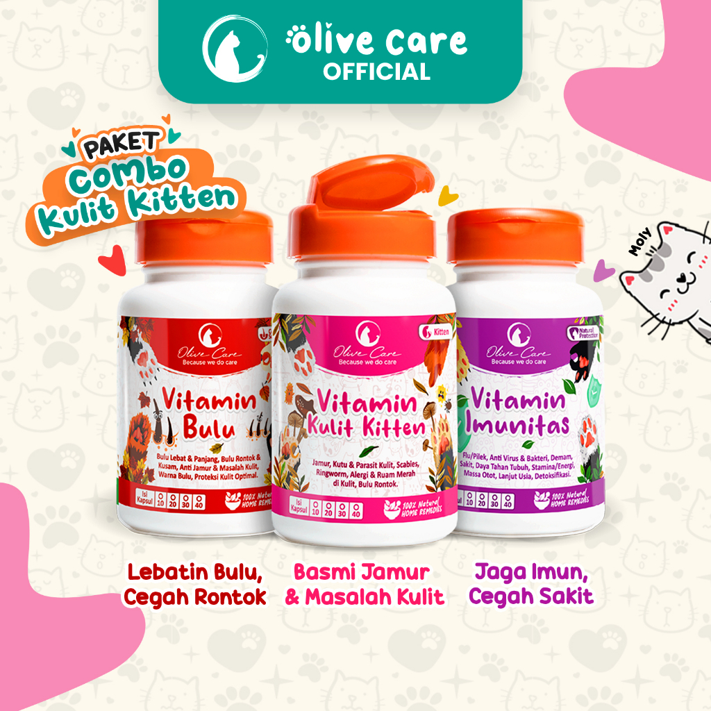 Jual Olive Care Vitamin Kucing Paket Combo MASALAH KULIT KOMPLIT KITTEN ...