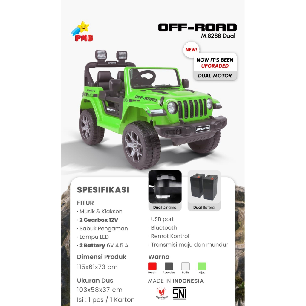 Jual M 8288 MOBIL AKI Anak Jeep M8288 DUAL PMB - gowes laju | Shopee ...