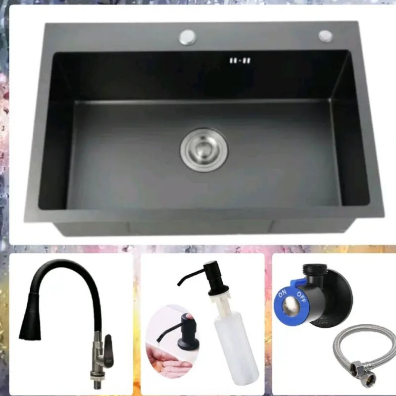 Jual KITCHEN SINK BLACK 7545 JUMBO BAK CUCI PIRING HITAM BESAR PAKET ...