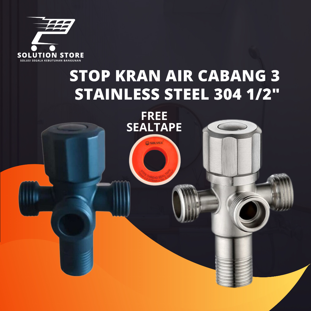Jual Stop Kran air Cabang 3 Stainless 304 - Keran air Shower Tee tiga triple kloset valve ...