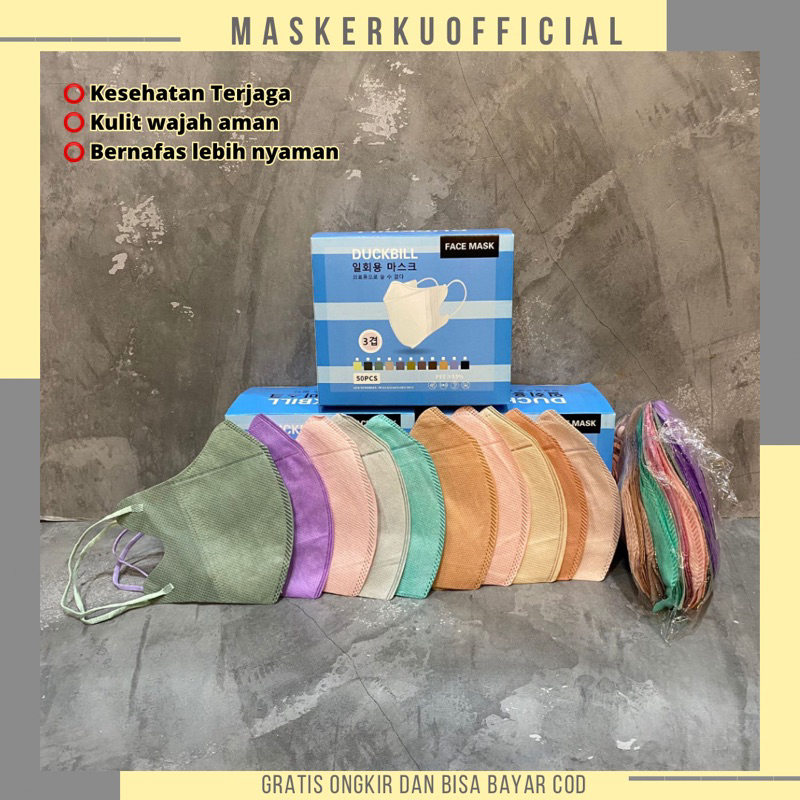 Jual MASKER DUCKBIL FACEMASK MOLANDI MIX WARNA FACE MASK DUCKBILL WARNA WARNI ISI 50 PCS + BOX ...