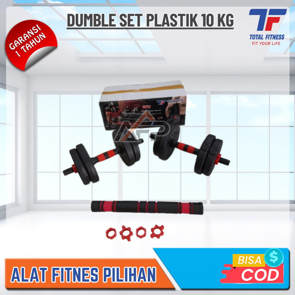 Jual Alat Angkat Beban Barbel Dumbbell PVC 1 Set Berat 10 Kg Dumble Set Plastik Total Fitness ...
