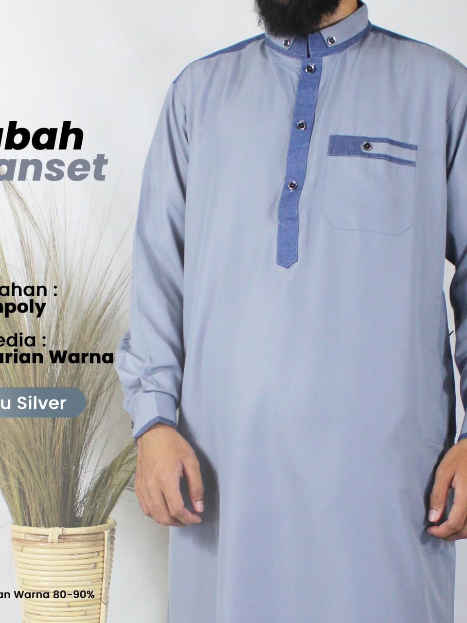 Jual Jubah Manset Lengan Panjang Pria Muslim Kerah Tegak Saudi Kekinian ...
