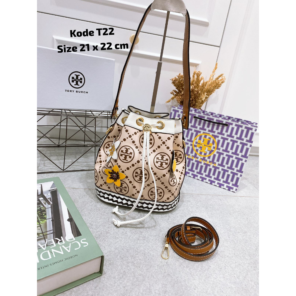 Jual TAS SELEMPANG T***RY MONOGRAM FLORAL BUCKET BAG KODE T22 + TALI ...