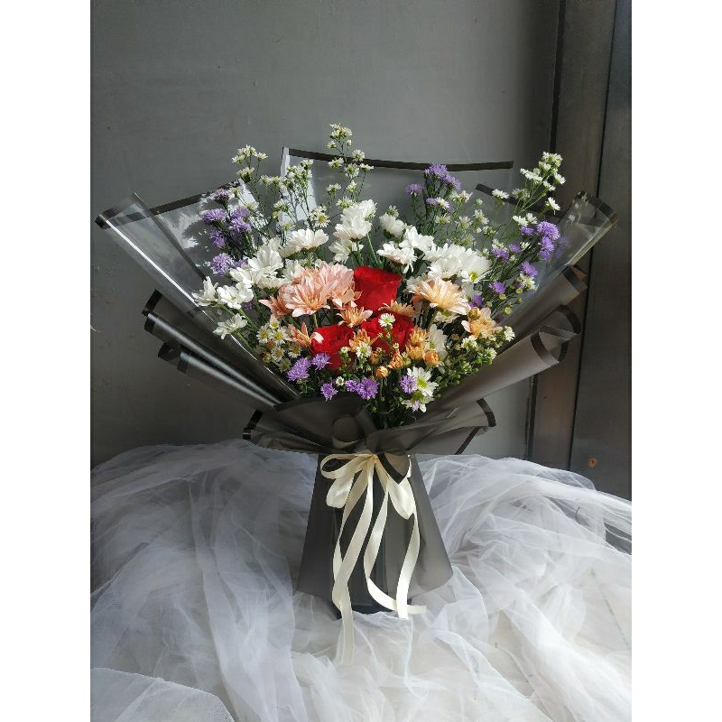 Jual Buket bunga Awar asli segar mix aster huggable | Shopee Indonesia