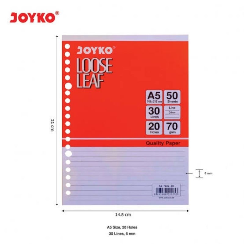 Jual Loose Leaf Joyko A5 Isi Binder Putih Bergaris 50 Lembar | Shopee Indonesia