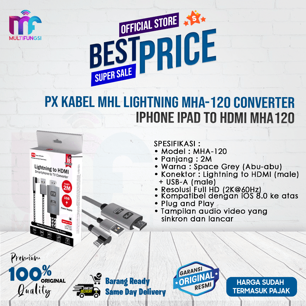 Jual PX Kabel MHL Lightning MHA-120 Converter iPhone iPad To HDMI ...