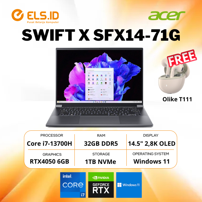 Jual Acer Swift X SFX14-71G i7 13700H 32GB SSD 1TB RTX4050 14.5" W11 ...