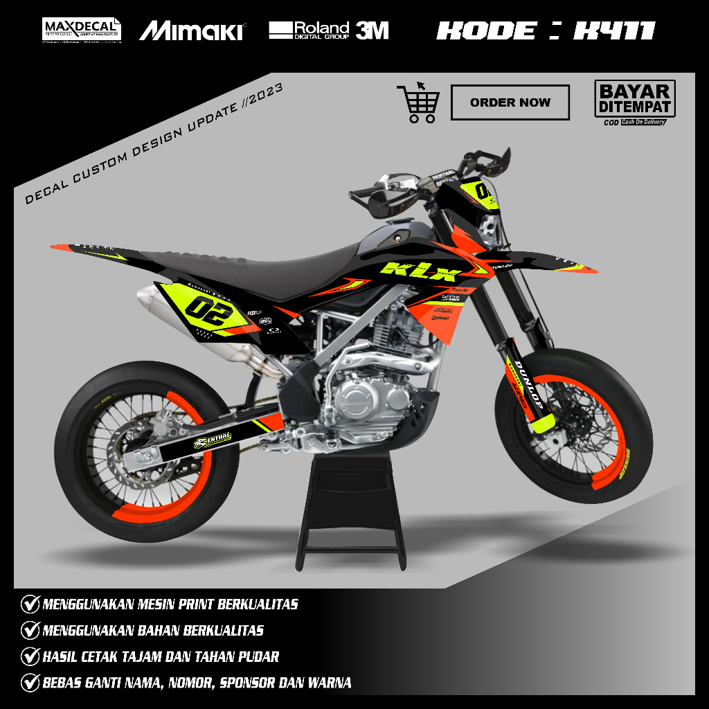 Jual Sticker Decal KLX BF 150 / Dtracker 150 Warna Fluo Stabilo Gold ...