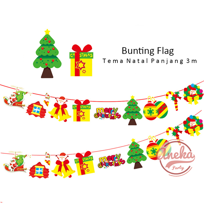 Jual banner Natal / bunting flag Ornamen Natal / Banner ornamen Pohon ...