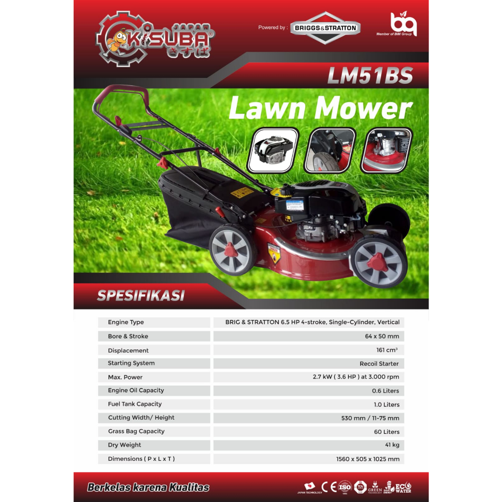 Jual mesin potong rumput dorong lawn mower KISUBA LM51H LM 51 H ...