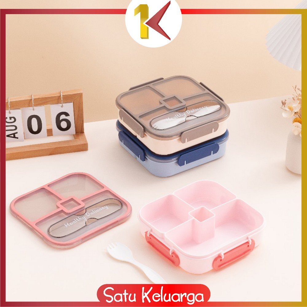 Jual SK-C960 Kotak Makan Persegi 4 Sekat 1100ML Free Sendok BPA FREE ada Tempat Saus / Lunch Box ...