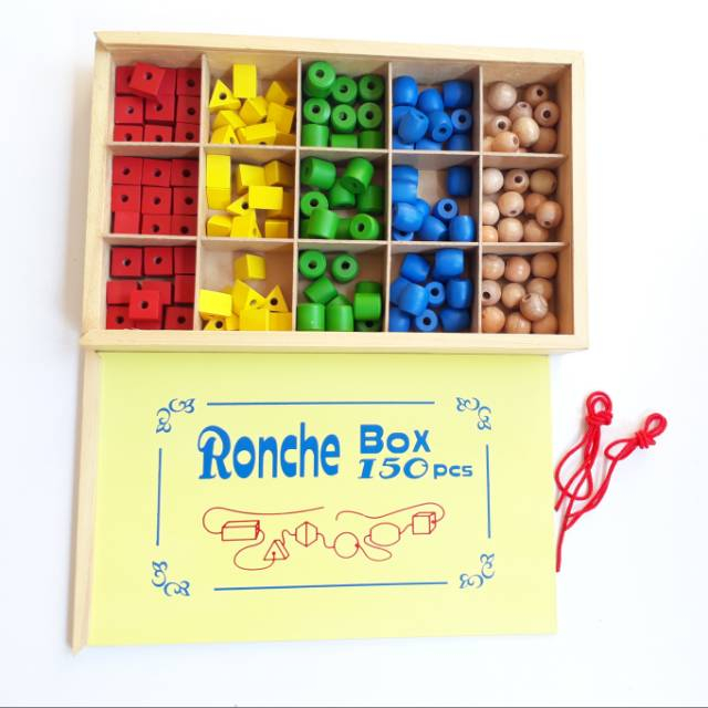 Jual Mainan Edukasi Anak Ronce Box Balok Kayu Ronche Meronce Bentuk Isi ...