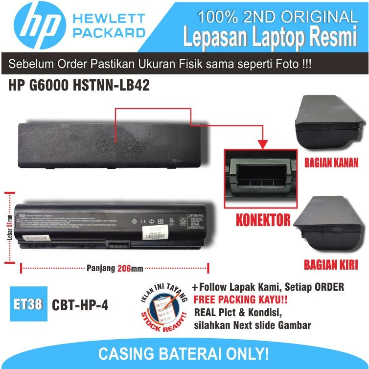 Jual ET38 CBT-HP-4 Original CASING Baterai Laptop HP G6000 HSTNN-LB42 | Shopee Indonesia