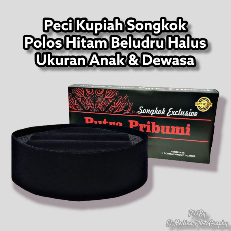 Jual Murah peci hitam AC peci kopiah hitam polos beludru halus lembut songkok nasional tinggi 7 ...