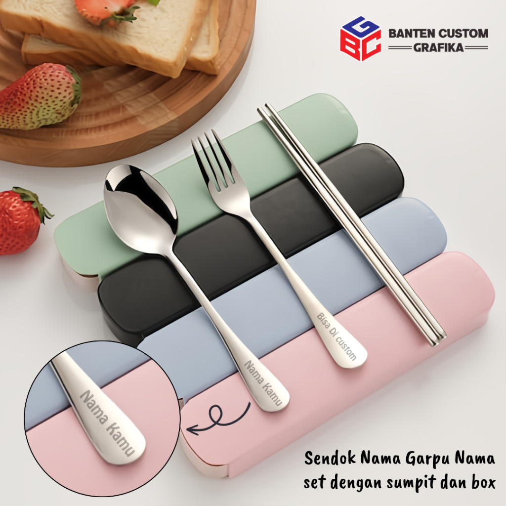 Jual 88Banten Custom Sendok Portable Nama Garpu Nama set dengan sumpit ...