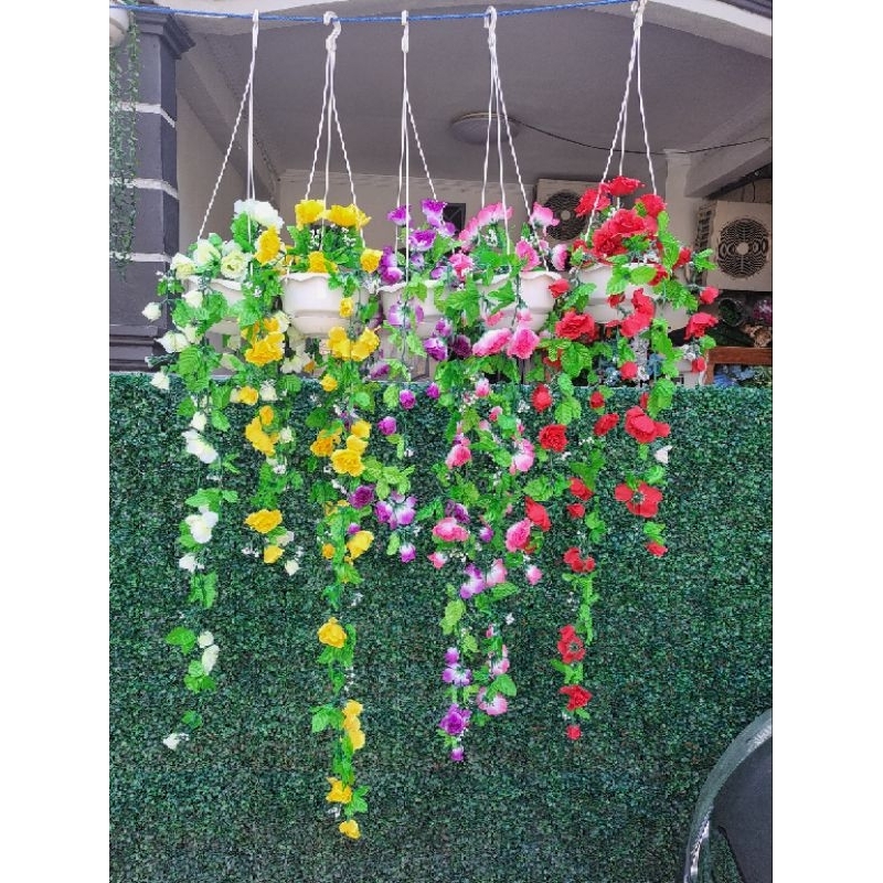 Jual Bunga mawar juntai bunga gantung plastik berikut pot | Shopee ...