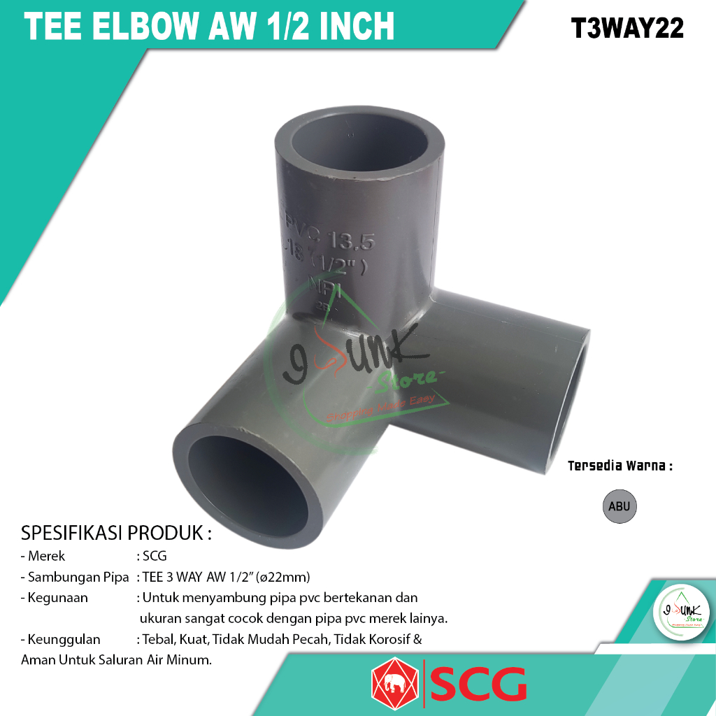 Jual TEE ELBOW 90˚ AW 1/2 INCH / TEE 3 WAY KNEE / TEE 3 CABANG - SCG ...