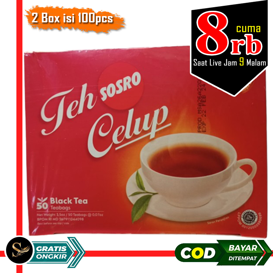 Jual 2 Box Teh Celup Sosro Isi 50pcs Tea Bags Teh Hitam Asli 2 Kotak ...