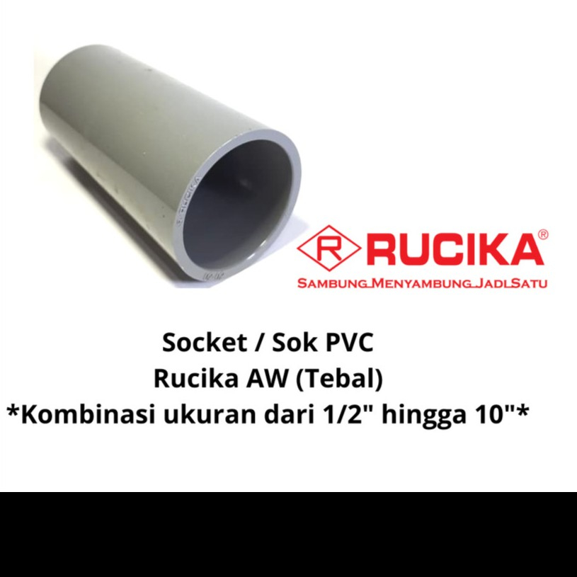 Jual Sok Socket sambungan pipa lurus PVC Rucika 1/2" inch AW (Tebal ...