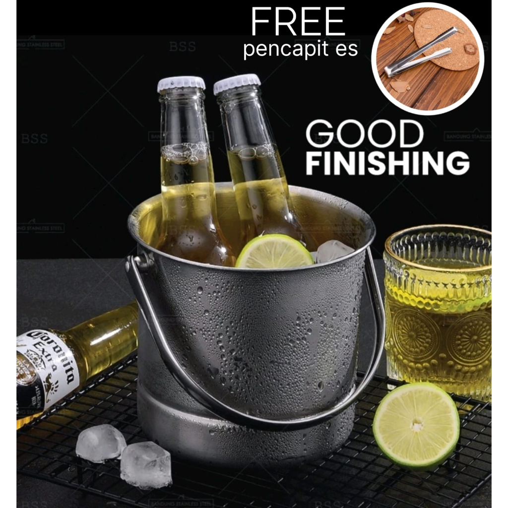 Jual Tempat Es Batu-Ice Bucket-Ember Es Batu Stainless 1.6lt + Capit Es ...
