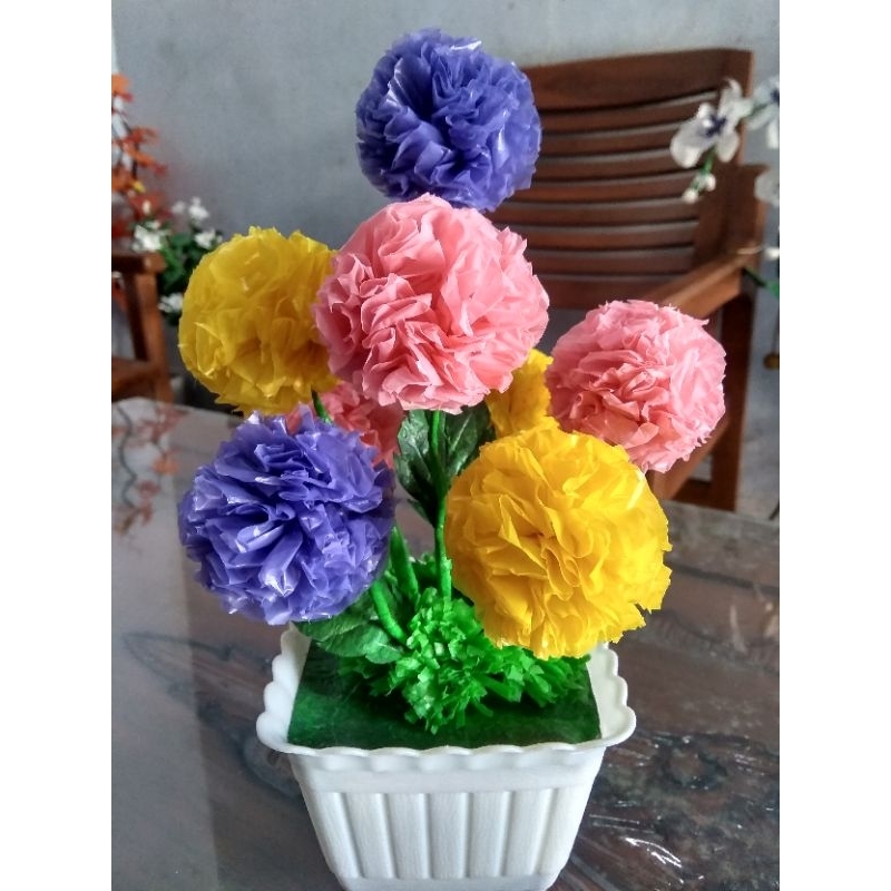 Jual bunga pom-pom daur ulang//prakarya tugas kerajinan | Shopee Indonesia