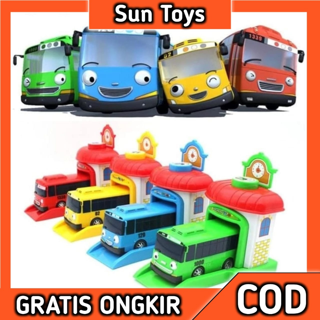Jual Mainan Edukasi Anak THE LITTLE BUS STATTION Tayoo garasi Di Tekan dan Jalan Pull Back ...