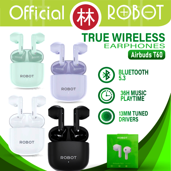 Jual Robot Airbuds T60 TWS Half Ear Wireless Earbuds Earphone 13mm BT 5 ...
