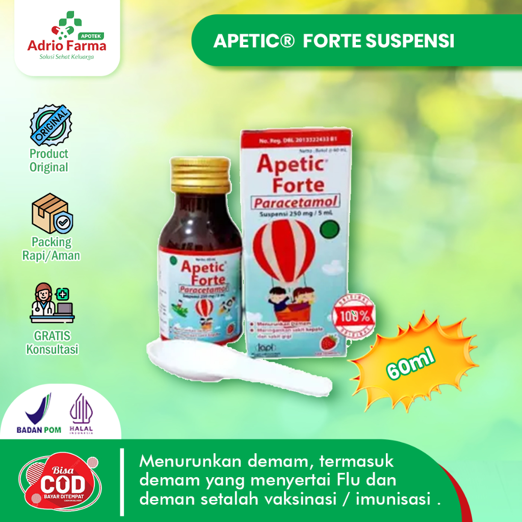 Jual APETIC - FORTE SUSPENSI Sirup @ 60ml - Paracetamol / Meringankan ...