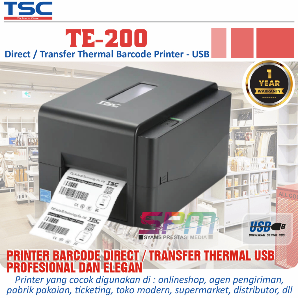 Jual Printer Barcode Label Sticker TSC TE200 TE-200 USB Thermal Direct ...