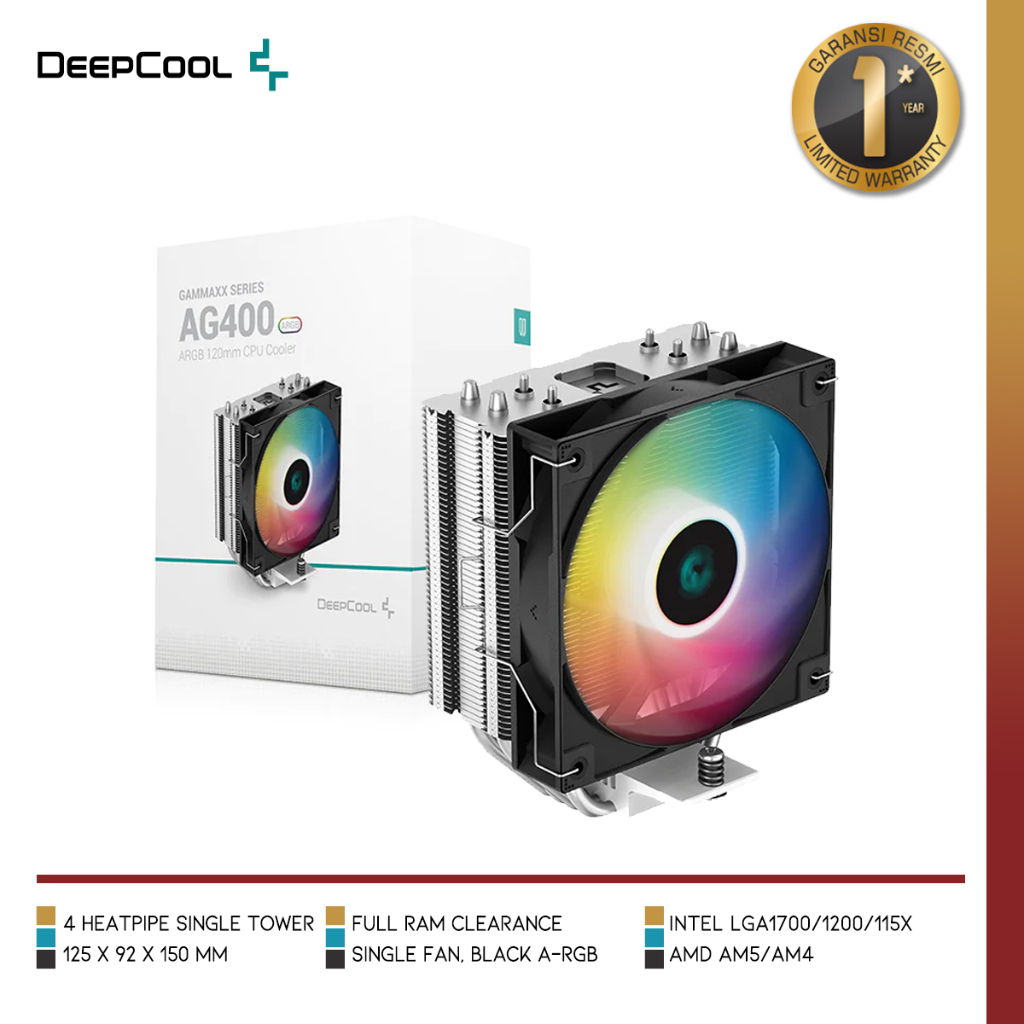 Jual DEEPCOOL AG400 ARGB | Efficient 4 Heat Pipes CPU Cooler | Shopee ...